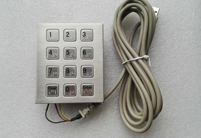 USB Braille Symbol Metal Keypad Panel Mount With 4 x 3 Keys / Metal Dots